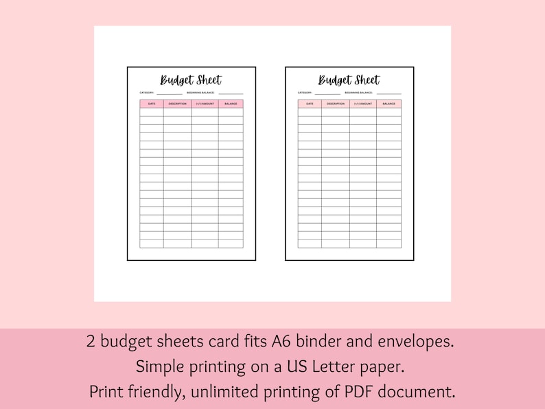 Printable Budget Sheet A6 PDF Instant Download - Etsy