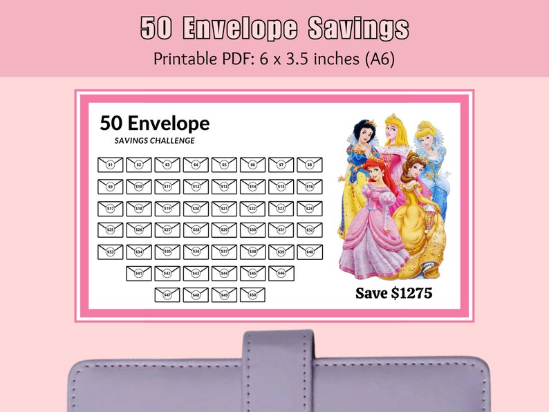 50 Envelope Savings Challenge - Princess Savings Challenge - 52 Week ...