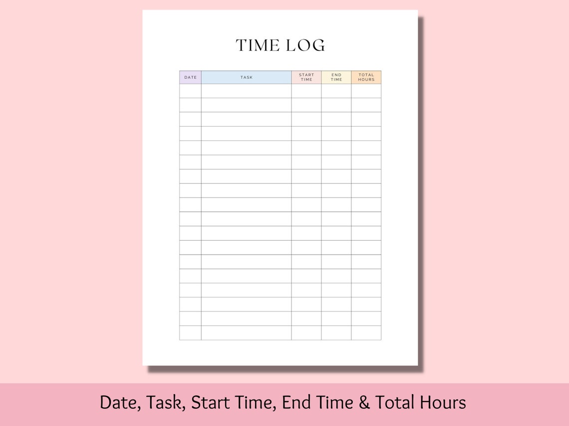 Printable Time Log: Employee Timesheet, Work Hours Tracker (PDF & JPG ...