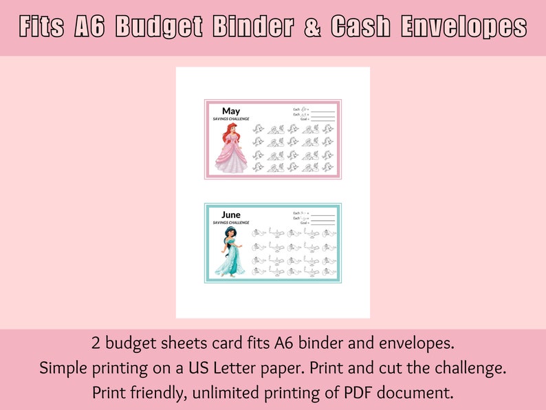 Princess Savings Challenge: 12 Month A6 Cash Envelope (PDF) - Etsy
