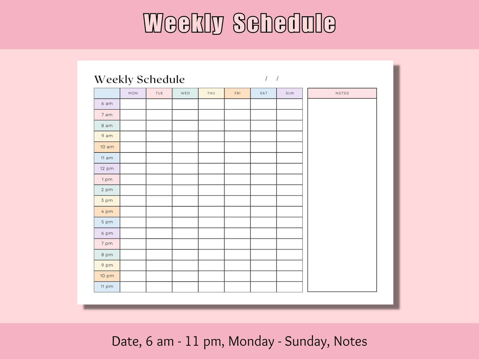 Editable Hourly Weekly Schedule Printable Timesheet Time Blocking ...