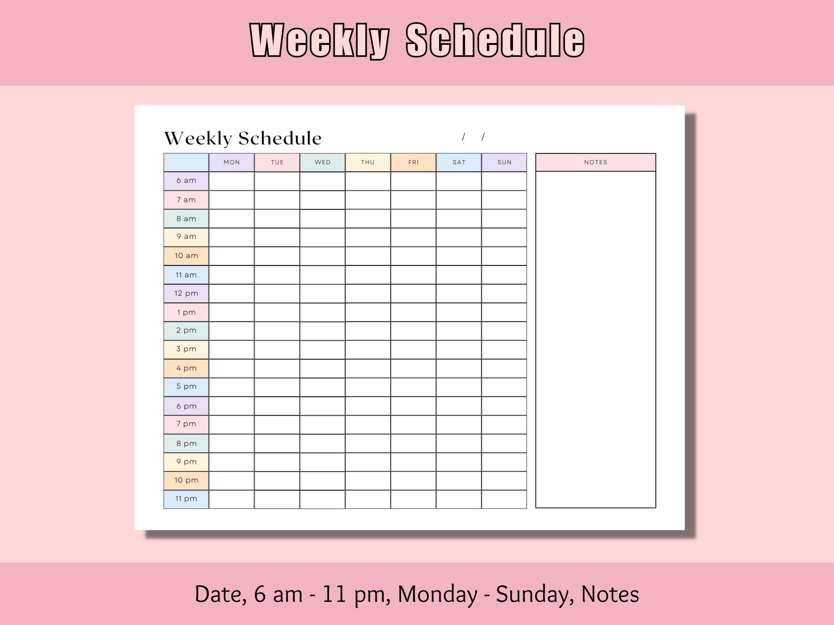 Editable Hourly Weekly Schedule Printable Timesheet Time Blocking ...