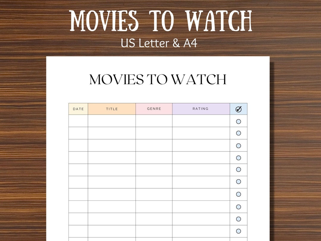 Movies to Watch List Printable Movie Night Schedule Movie - Etsy