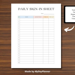 Daily Sign-in Sheet Printable Employee Timesheet Log Book Time ...