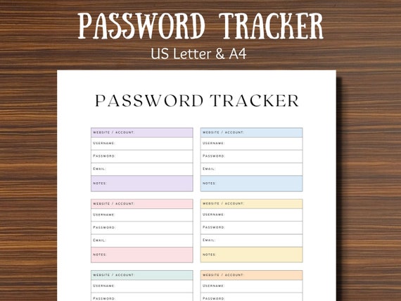 Printable Password Tracker Password Book Password Journal - Etsy