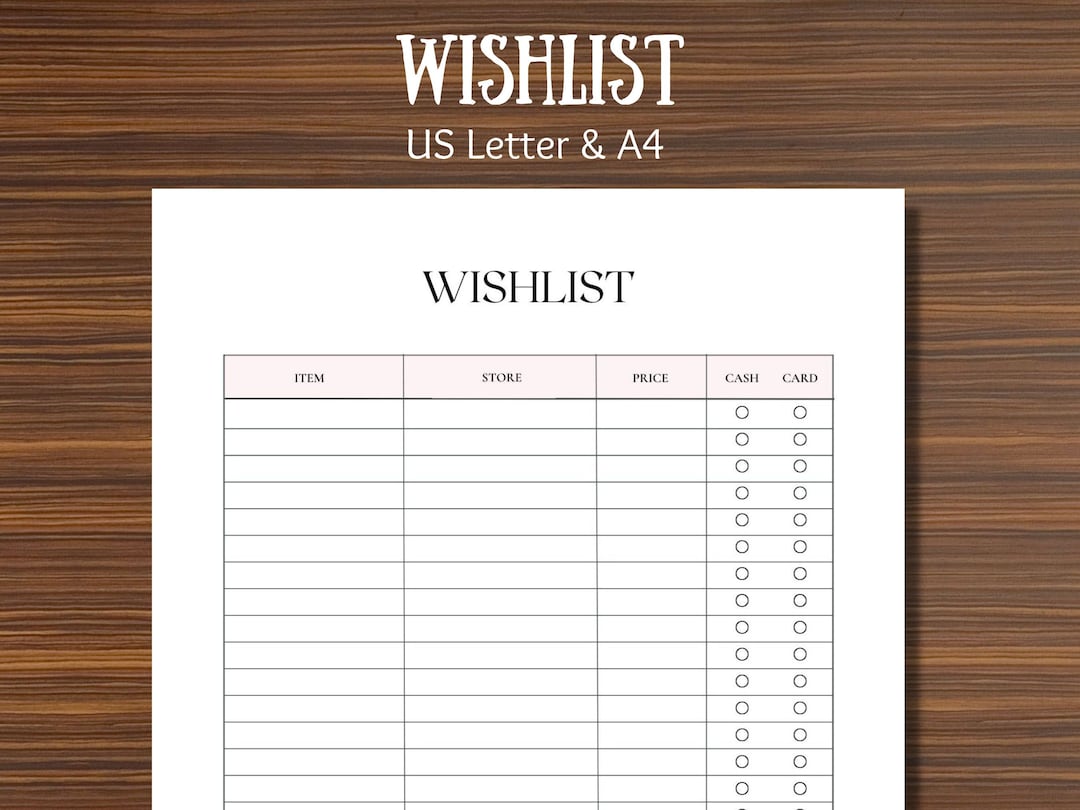 Printable Wishlist Shopping List Template Favourite Things List Gift ...
