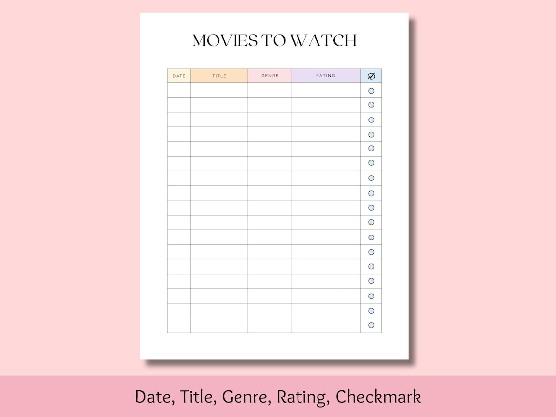 Movies to Watch List Printable Movie Night Schedule Movie Lover List ...