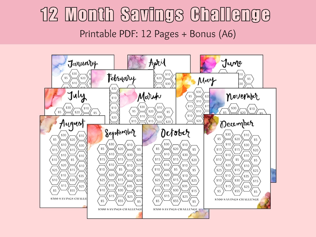 12 Month Savings Challenge Tracker: A6 Budget Binder Printable (PDF) - Etsy