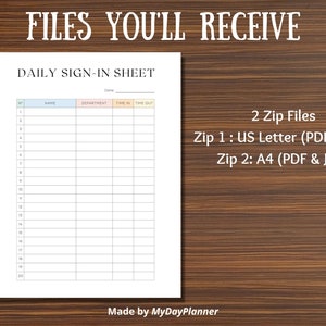 Daily Sign-in Sheet Printable Employee Timesheet Log Book Time ...