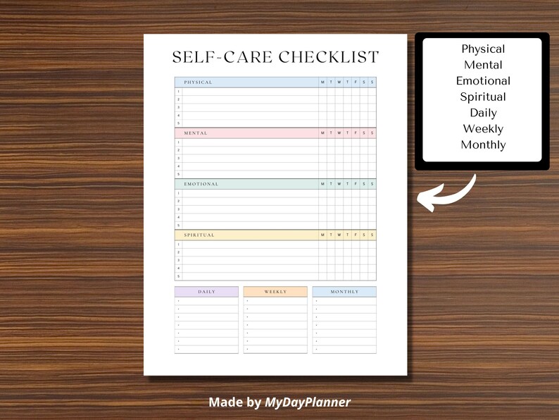 Self Care Checklist Self-care Journal Wellness Planner - Etsy