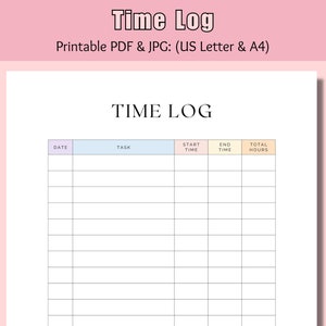 Time Log Printable Employee Timesheet Time Blocking Management Journal ...