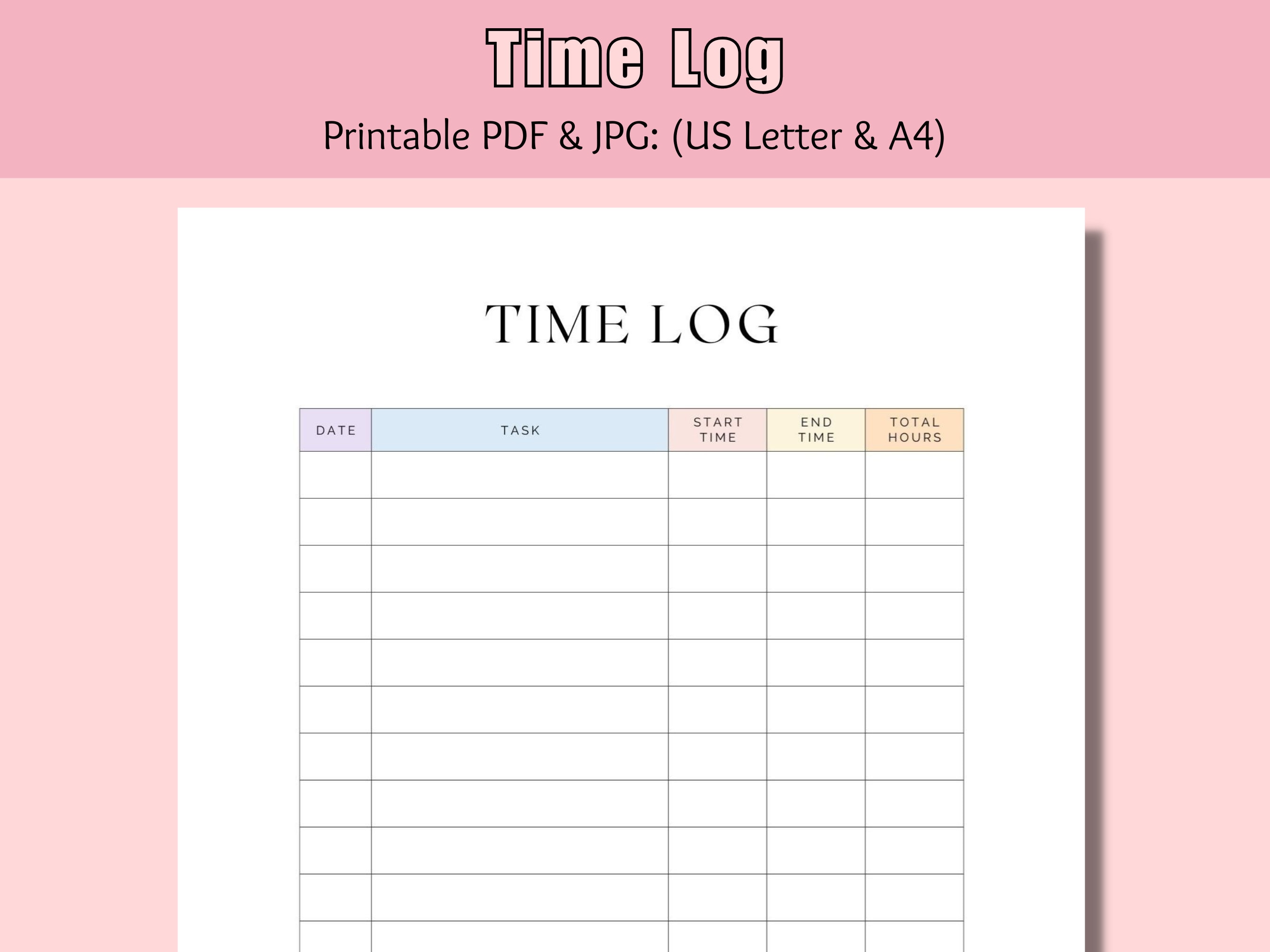 Printable Time Log: Employee Timesheet, Work Hours Tracker (PDF & JPG ...