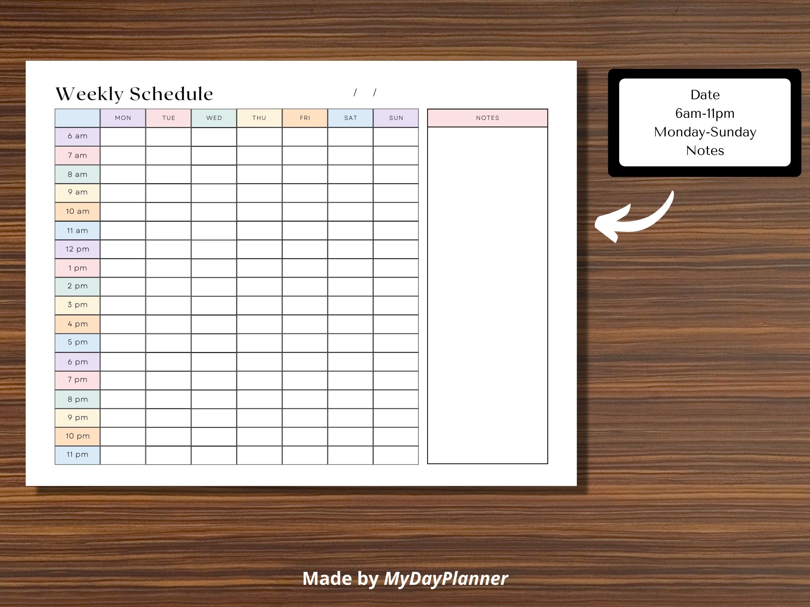 Editable Hourly Weekly Schedule Printable Timesheet Time - Etsy