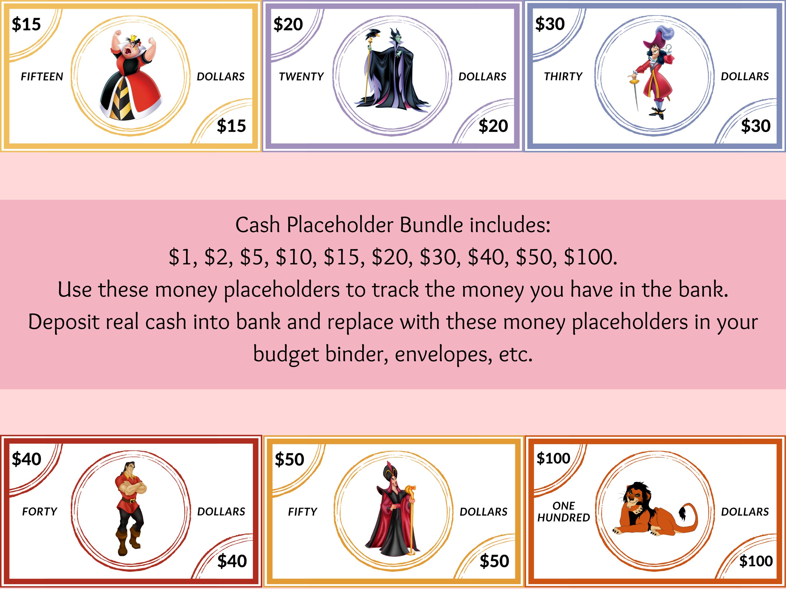 Printable Villains Cash Placeholders Cash Envelope Placeholder Sinking ...