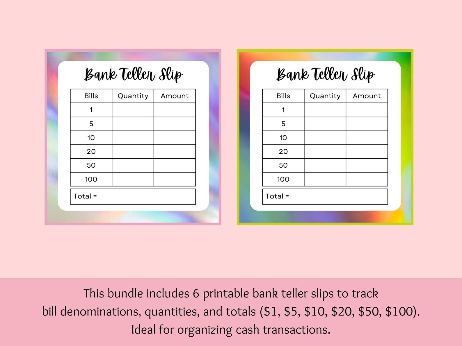 Printable Cash Breakdown Slip Printable Bank Teller Slip Cash ...