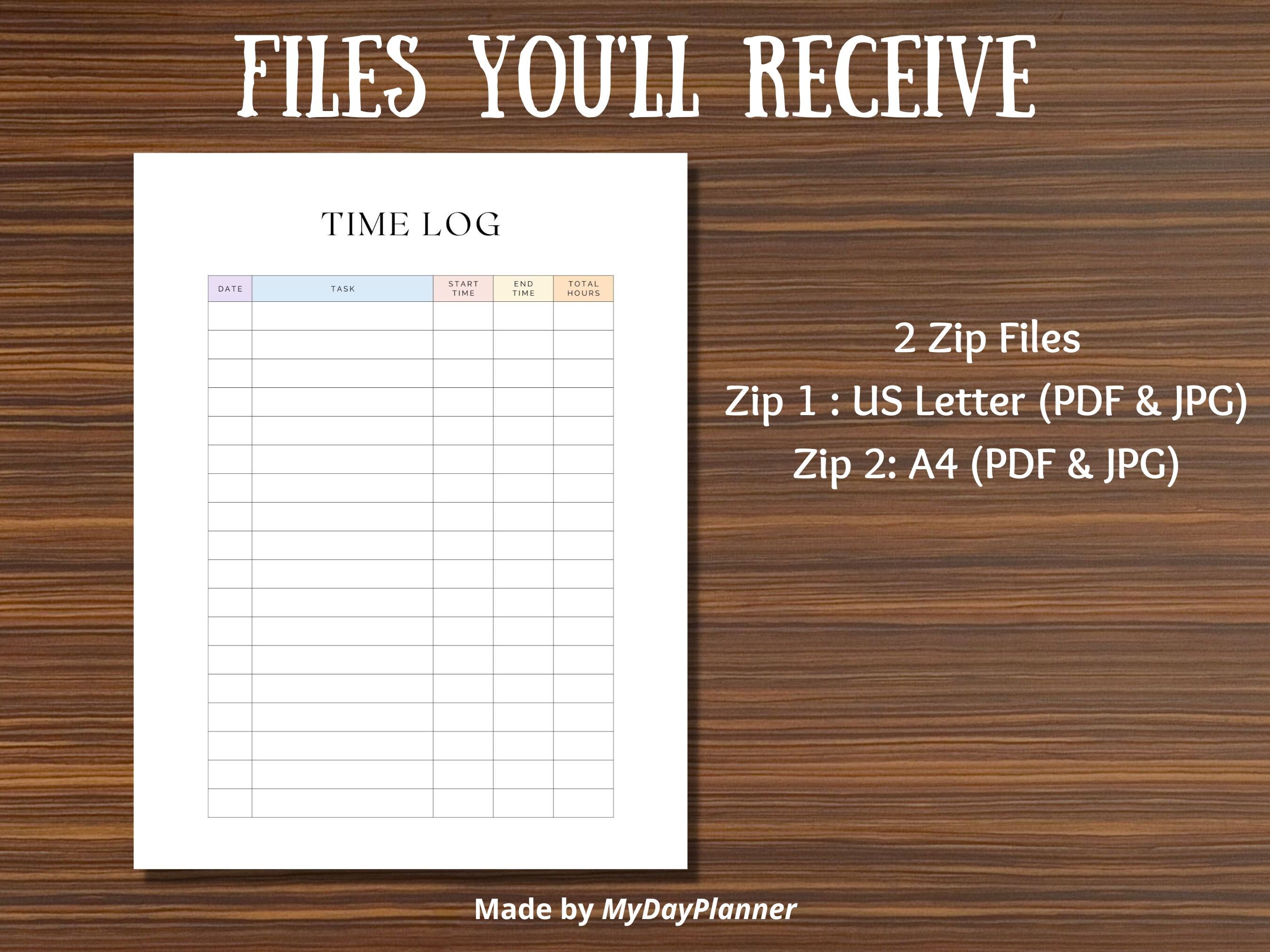 Time Log Printable Employee Timesheet Time Blocking Management Journal ...