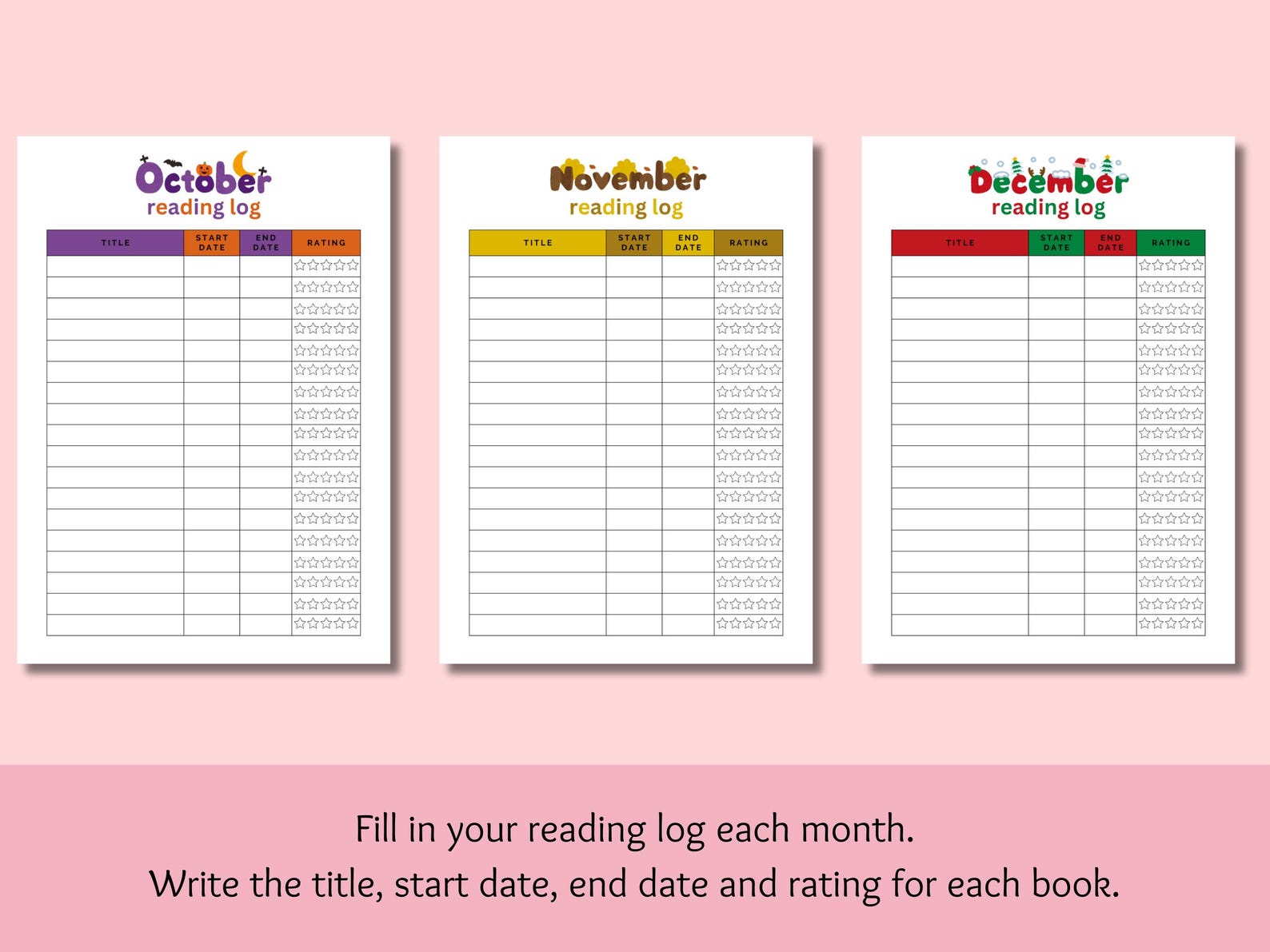 Printable Monthly Reading Log- 12 Month Reading Tracker- Reading ...