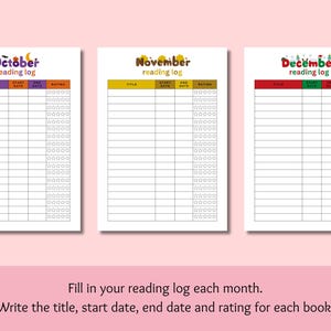 Printable Monthly Reading Log- 12 Month Reading Tracker- Reading ...