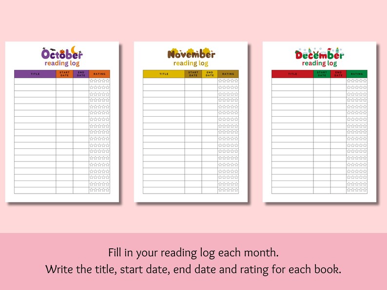 Printable Monthly Reading Log- 12 Month Reading Tracker- Reading ...