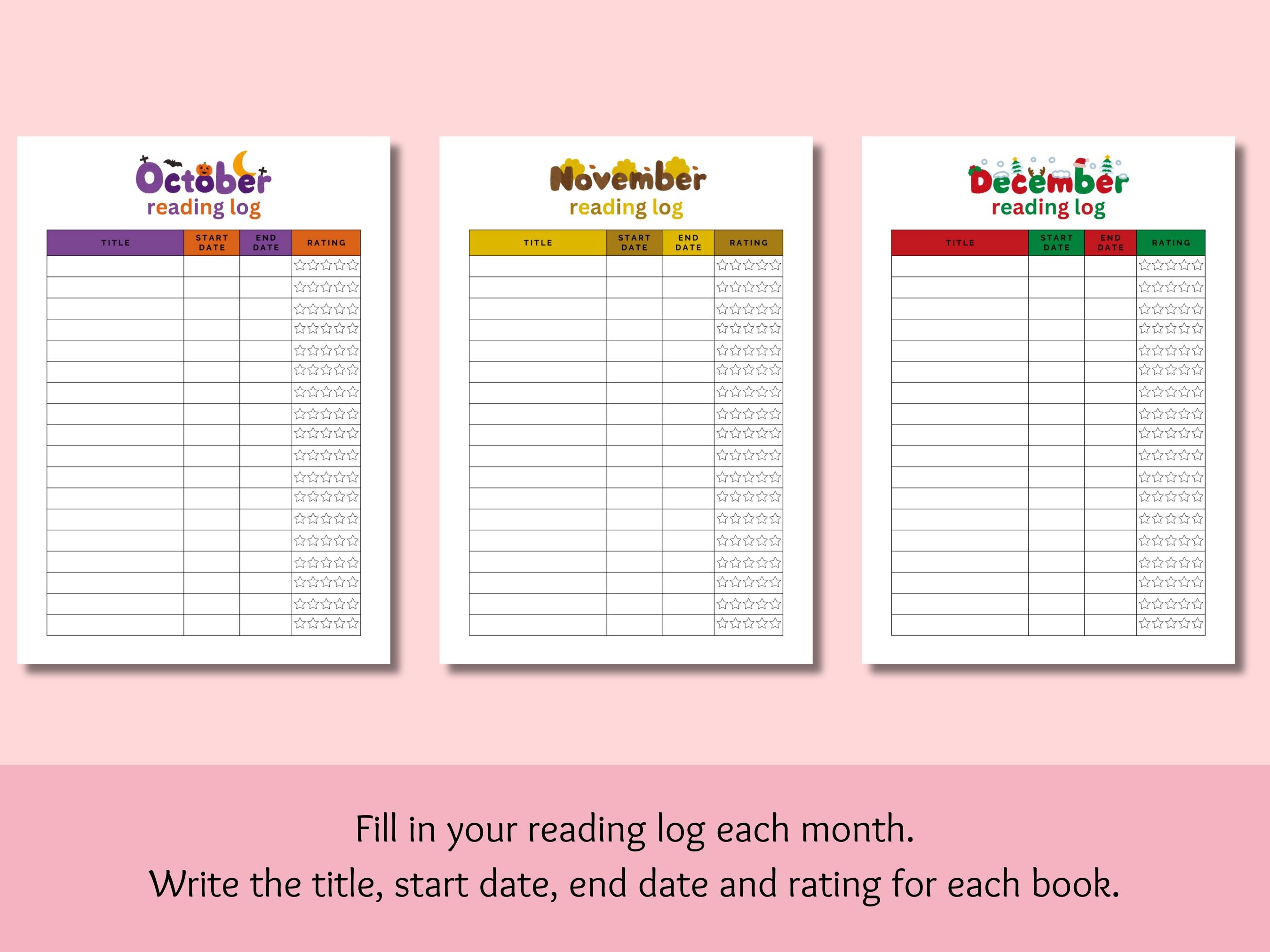 Printable Monthly Reading Log- 12 Month Reading Tracker- Reading ...