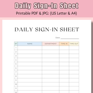 Daily Sign-in Sheet Printable Employee Timesheet Log Book Time ...