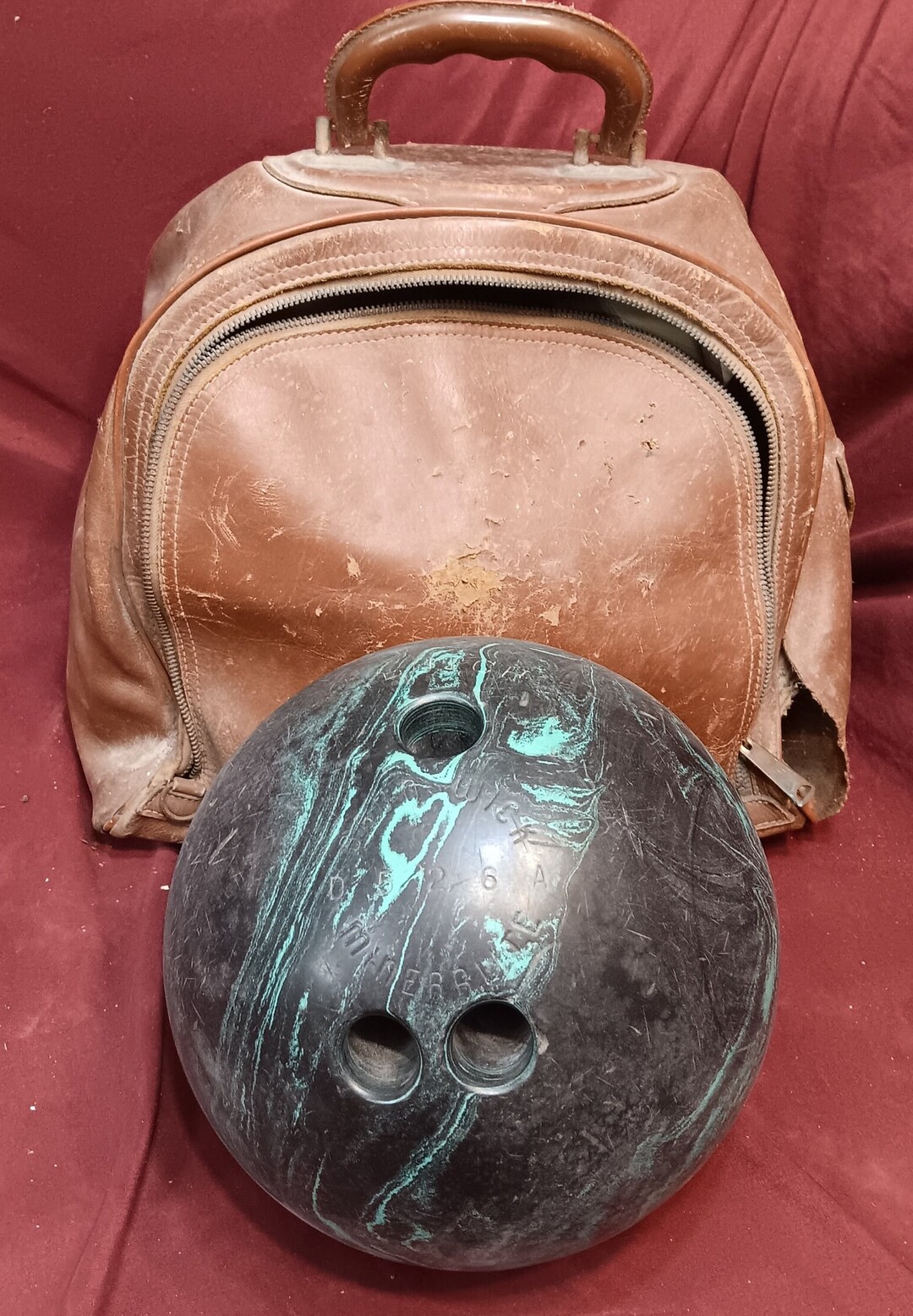 Vintage 15 Pound Brunswick Mineralite Bowling Ball With Leather ...