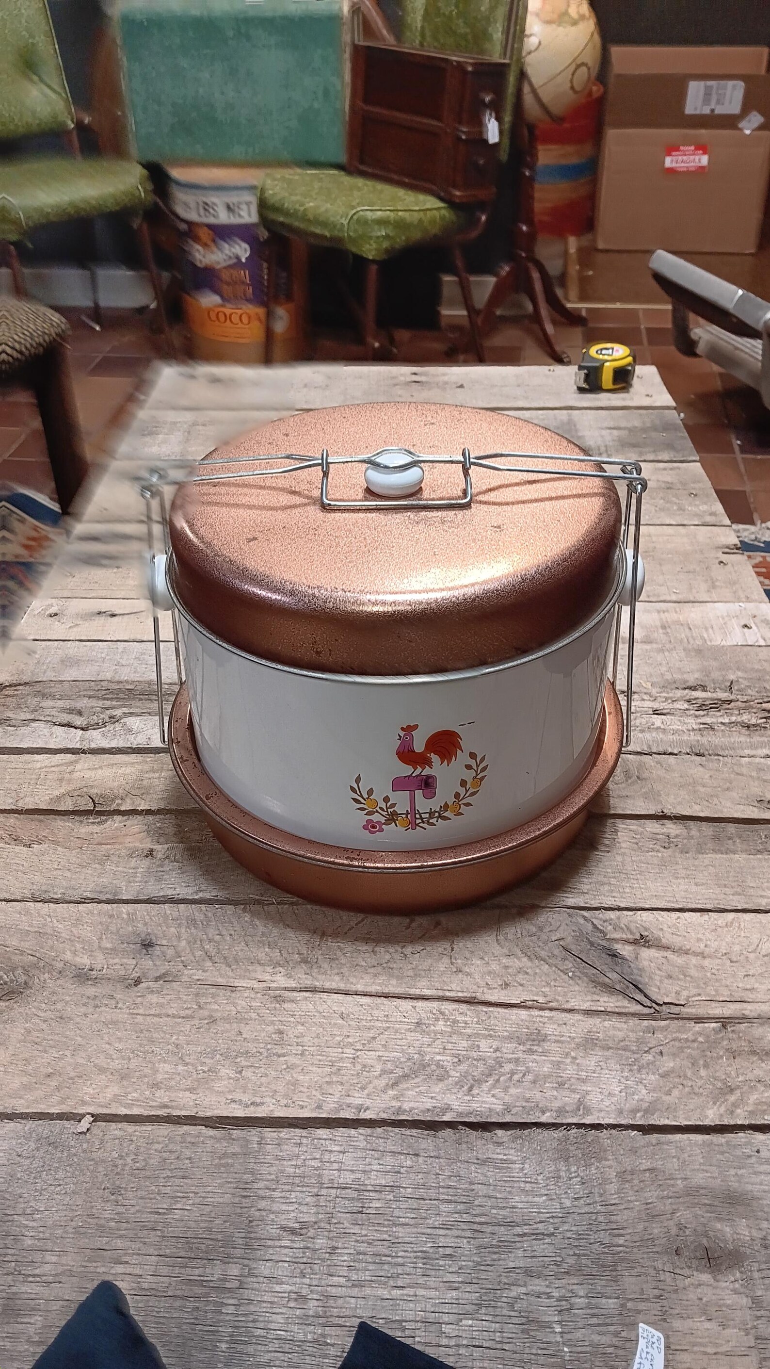 Vintage MCM Style Triple Decker Tin Cake and Pie Carrier With Rooster ...