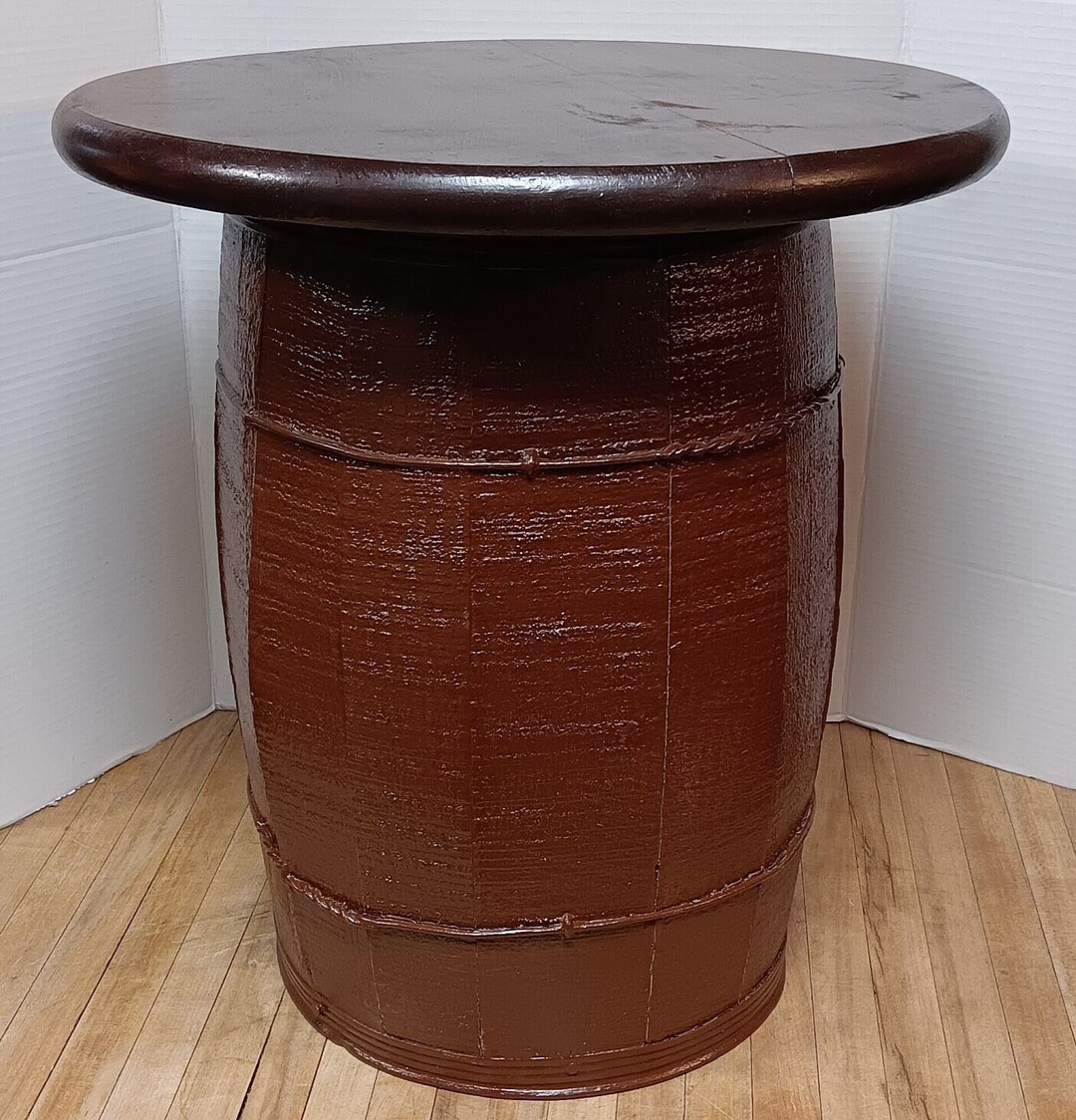 Custom Veteran Made Repurposed Medium Brown Wooden Nail Keg Side Table ...