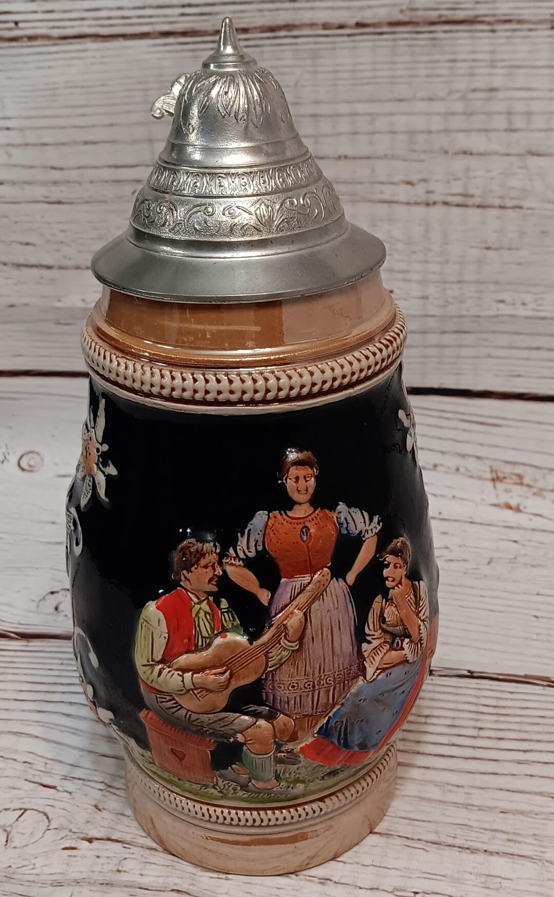 Vintage 40 Oz Ceramic and Pewter Lid the Minstrel German Beer Stein Mug ...