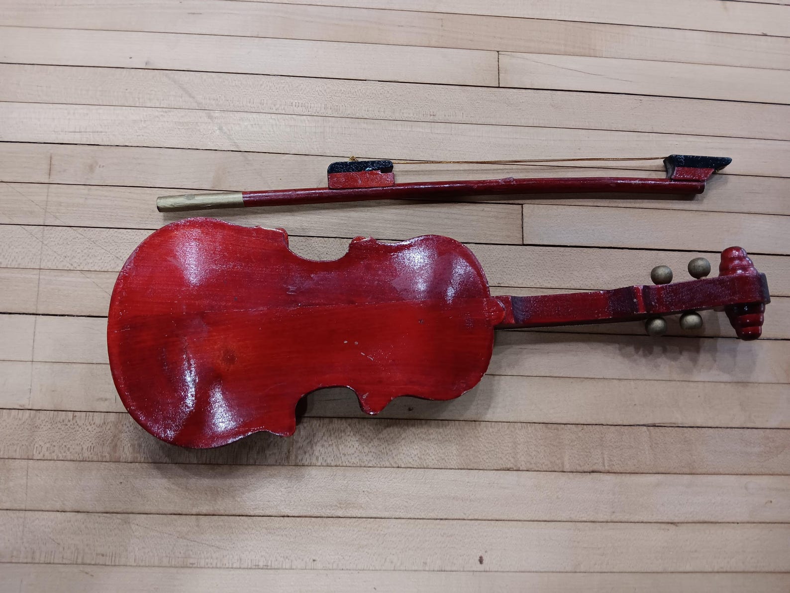 Vintage Handcrafted Wooden Violin and Bow Wall Decor – Red & Black Folk ...