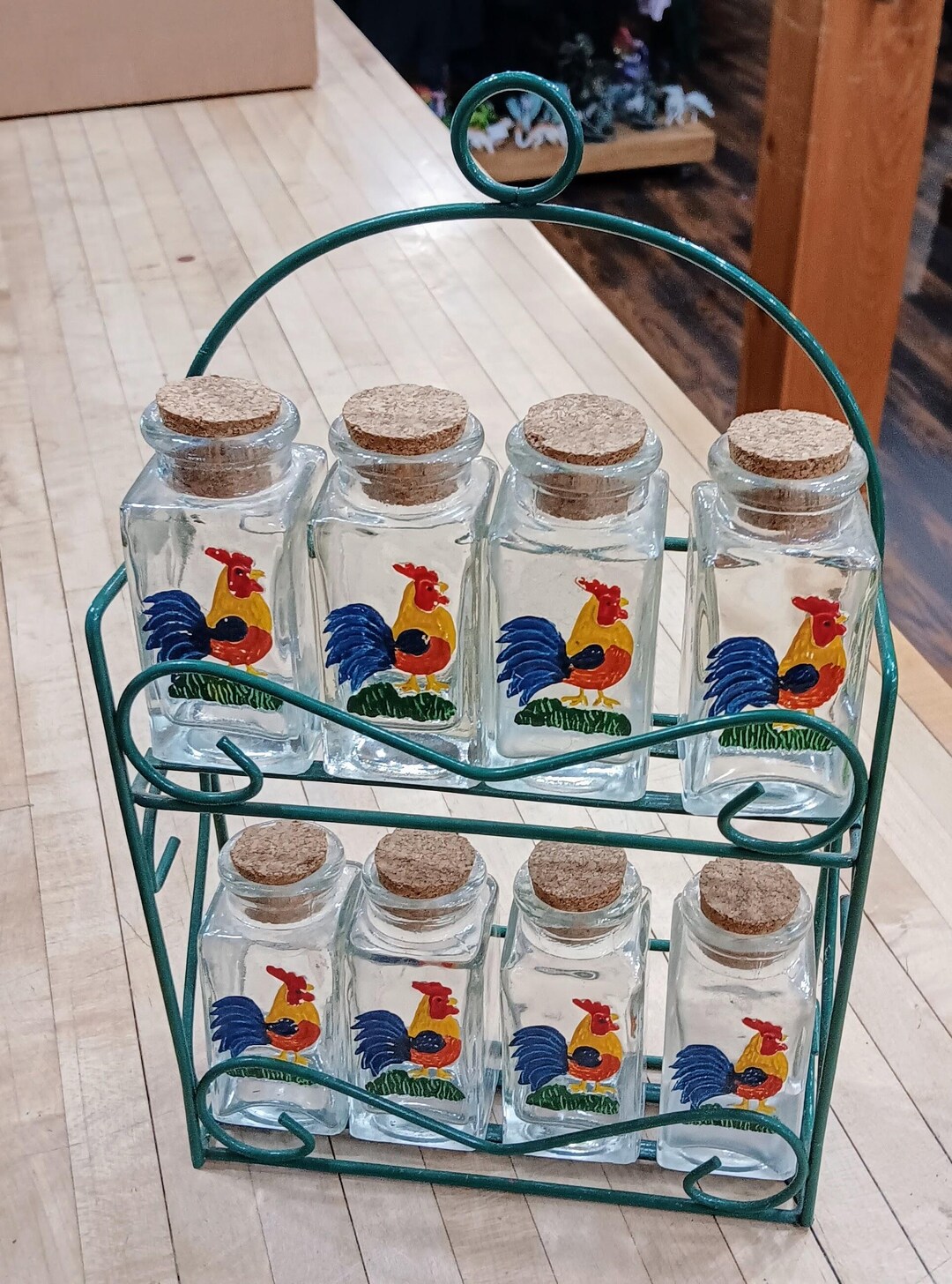 Vintage Rooster Chicken Glass Spice Jars and Metal Rack - Etsy