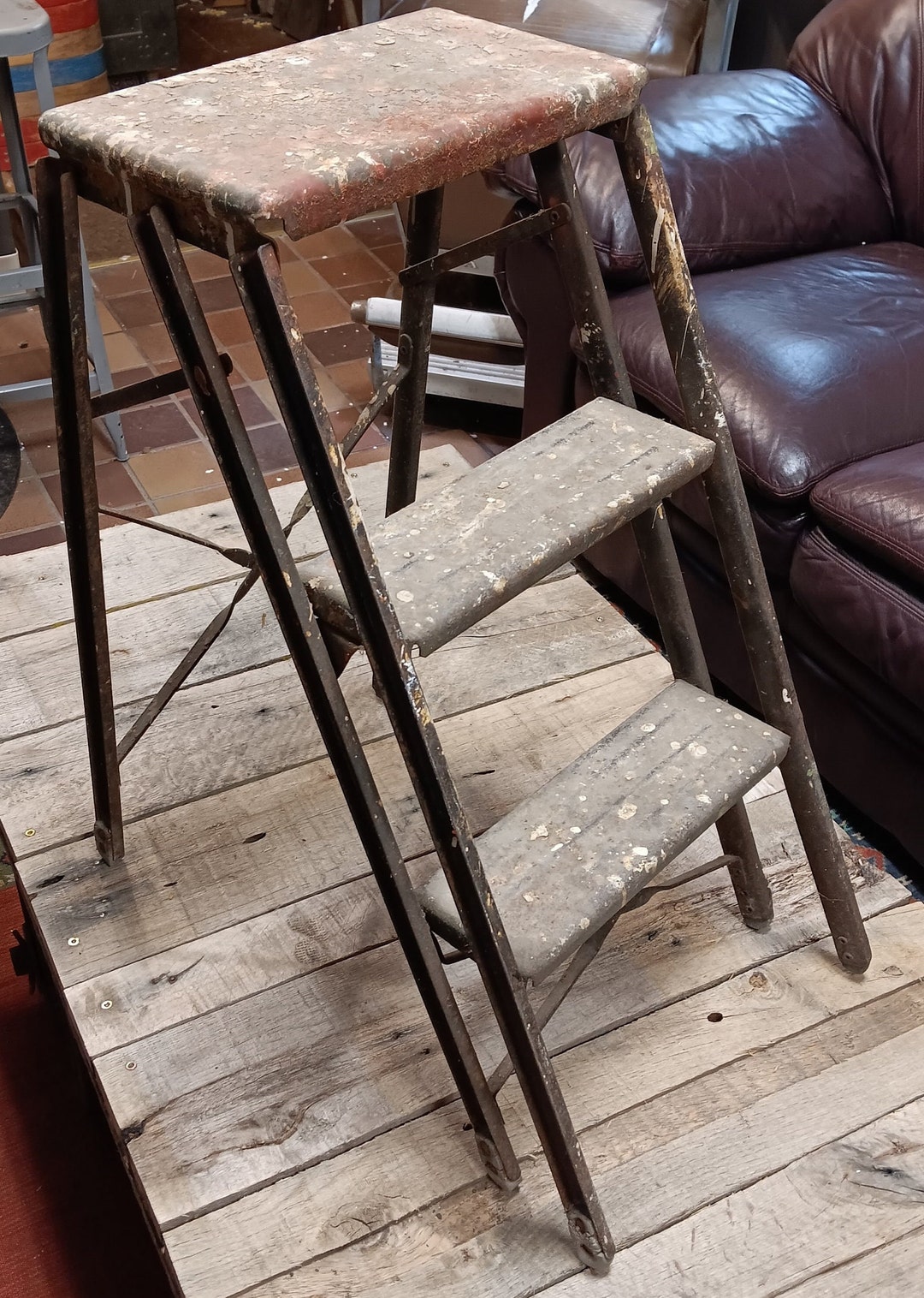 Vintage 25 Inch 3 Step Collapsible Folding Metal Step Stool - Etsy