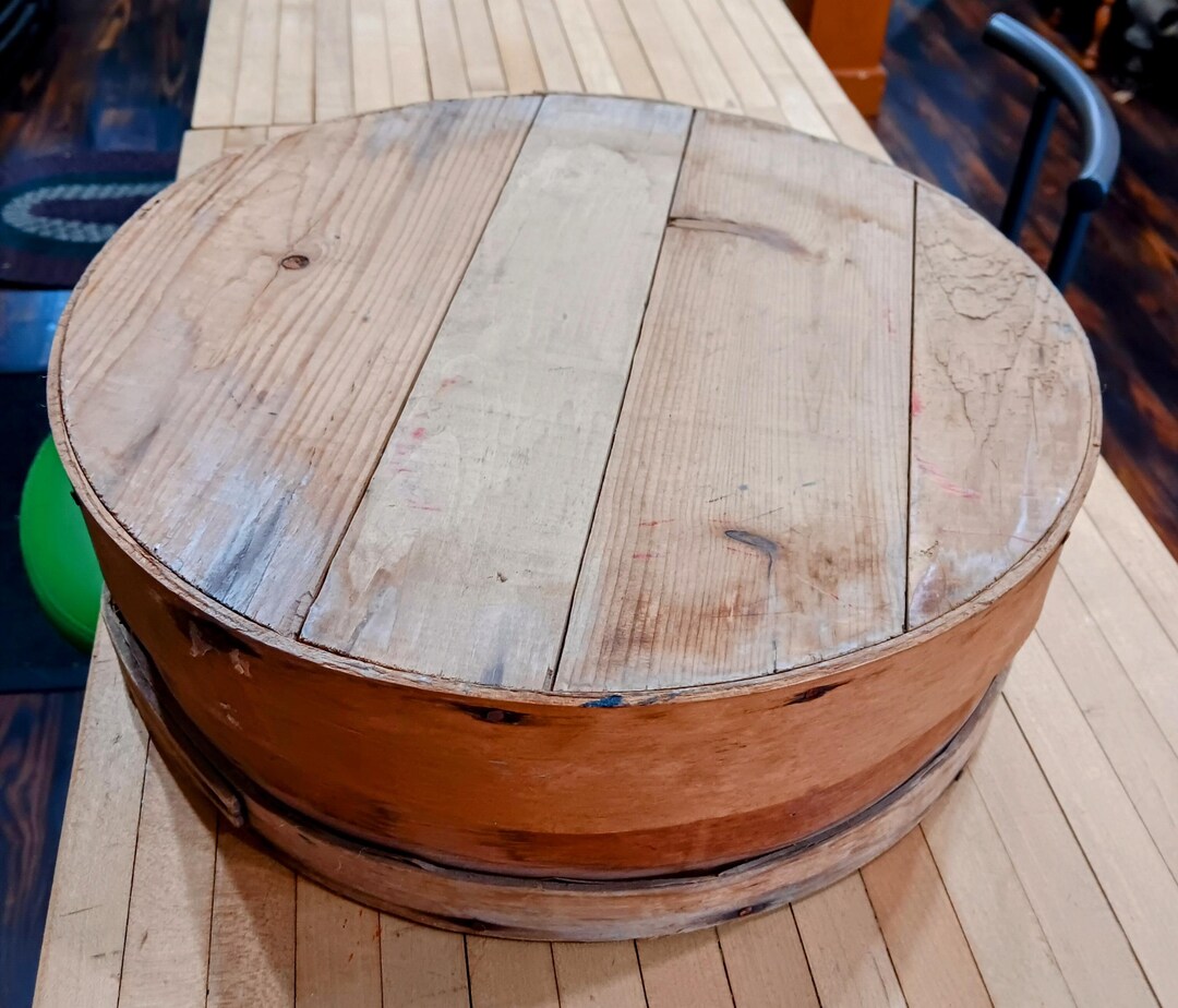 Vintage 15" Wood Cheese Box With Lid - Primitive Farmhouse Storage ...