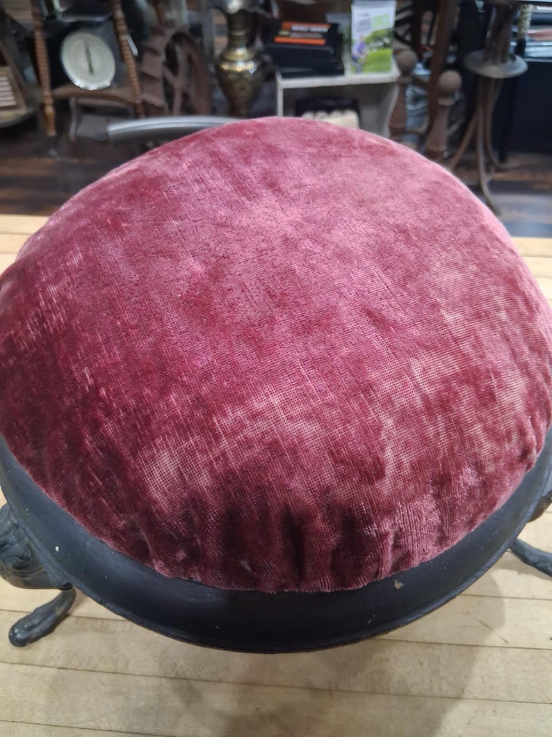 Antique Cast Iron Footstool With Burgundy Velvet Upholstery - Etsy