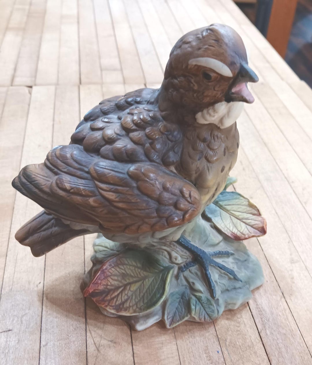 Vintage Ceramic Quail Figurine – 7" Tall Game Bird on Leafy Base - Etsy