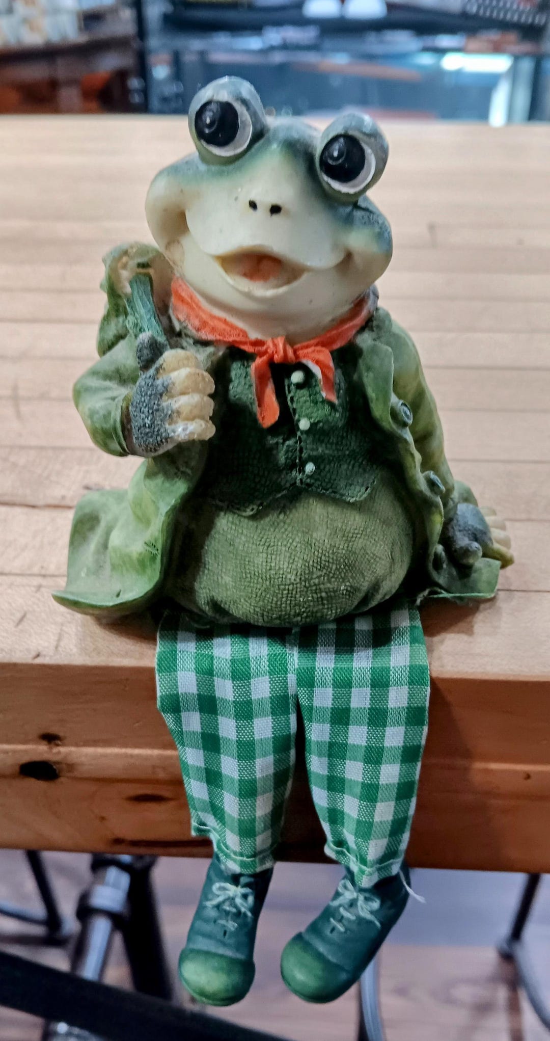 Vintage Frog Figurine With Knapsack – Gingham Pants & Big Eyed Charm - Etsy