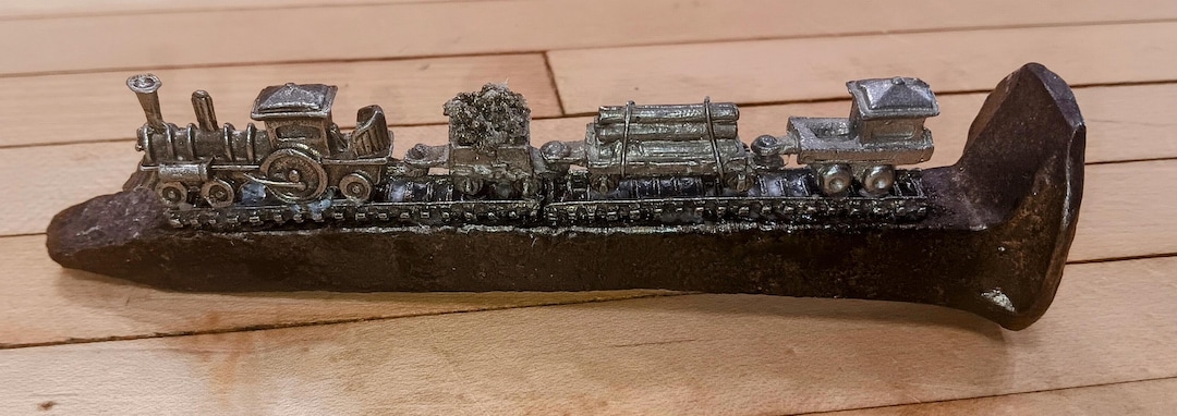 Vintage Art Railroad Spike With Miniature Pewter Train - Etsy