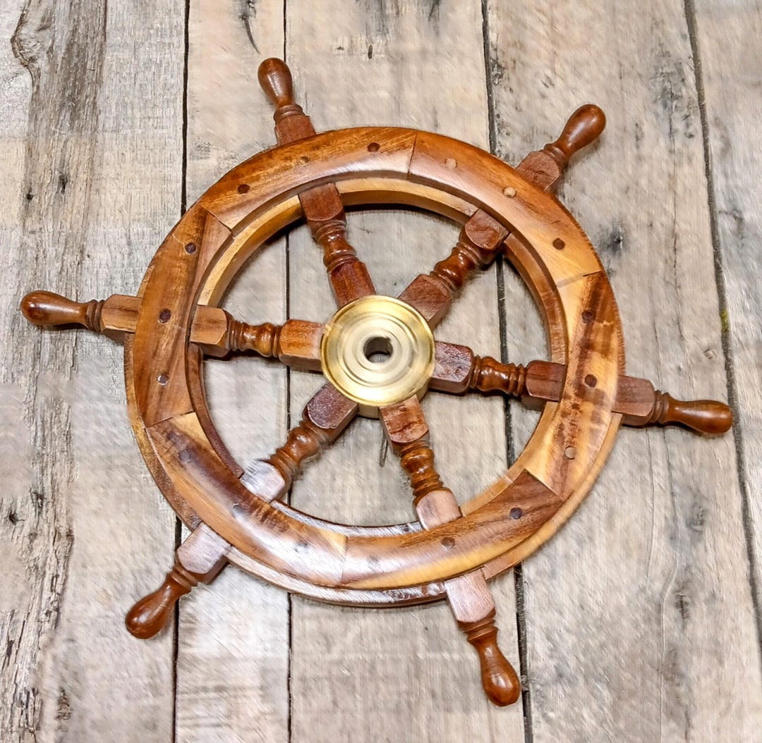Vintage 19 Inch Teak Wood and Brass Nautical Captain's Ship Wheel - Etsy