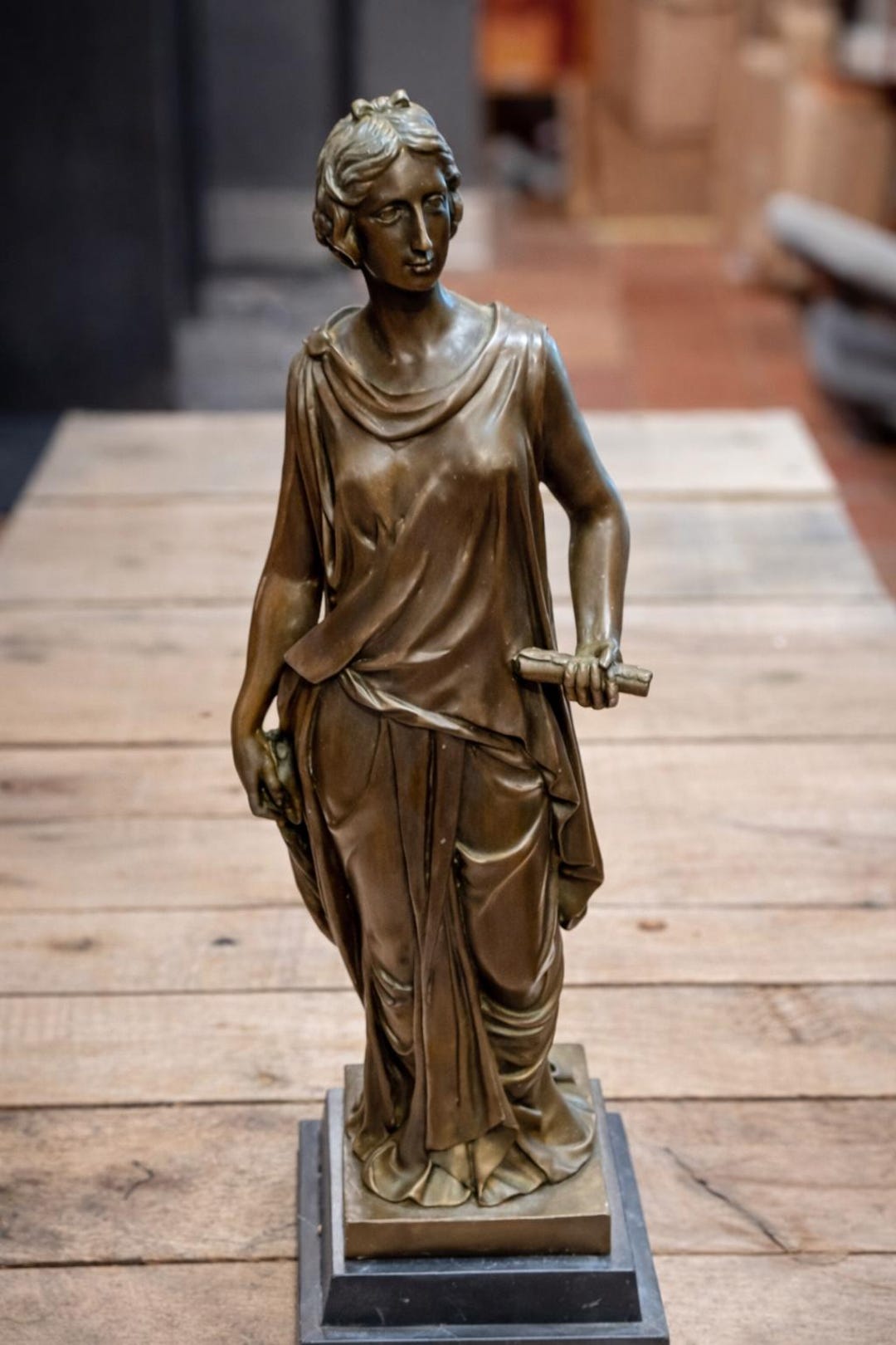 22" Bronze Goddess Calliope Sculpture – Muse of Epic Poetry, Marble ...