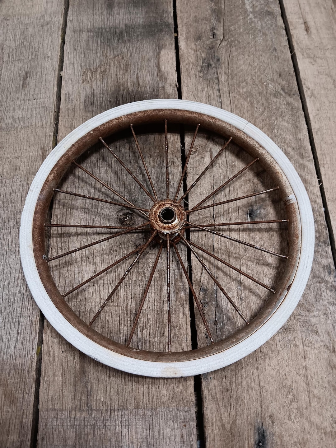Antique Spoked Metal Wheel With White Hard Rubber Tire - Etsy