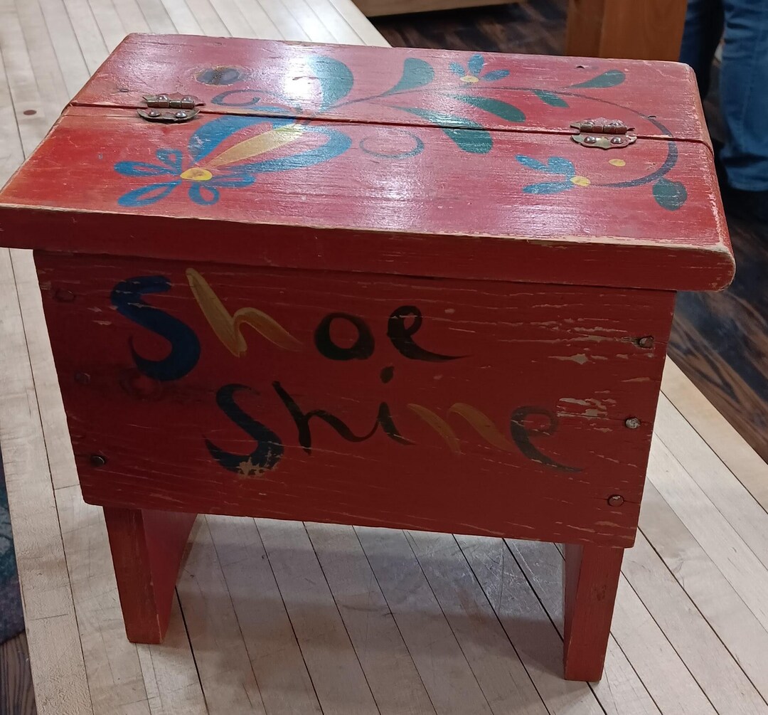 Vintage Hand Made Wooden Red Shoe Shine Storage Box - Etsy