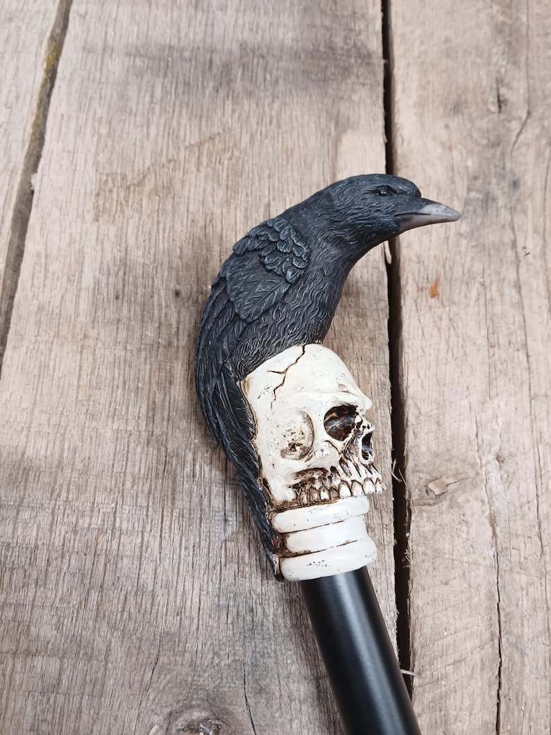 Raven & Skull Handle Walking Cane, Gothic Resin Costume Prop - Etsy
