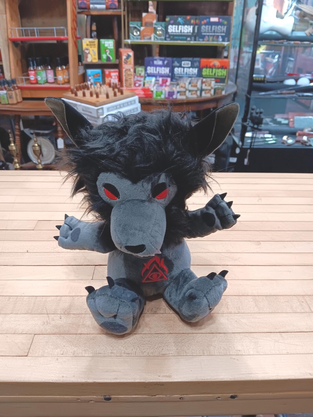 Werewolf Plush Toy – Gray and Black Stuffed Wolf With Red Eyes & Occult ...