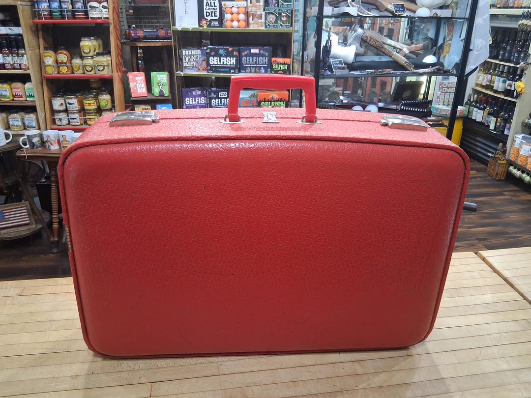 Vintage Hard Shell Red Textured Vinyl Suitcase 23x16x6 - Etsy