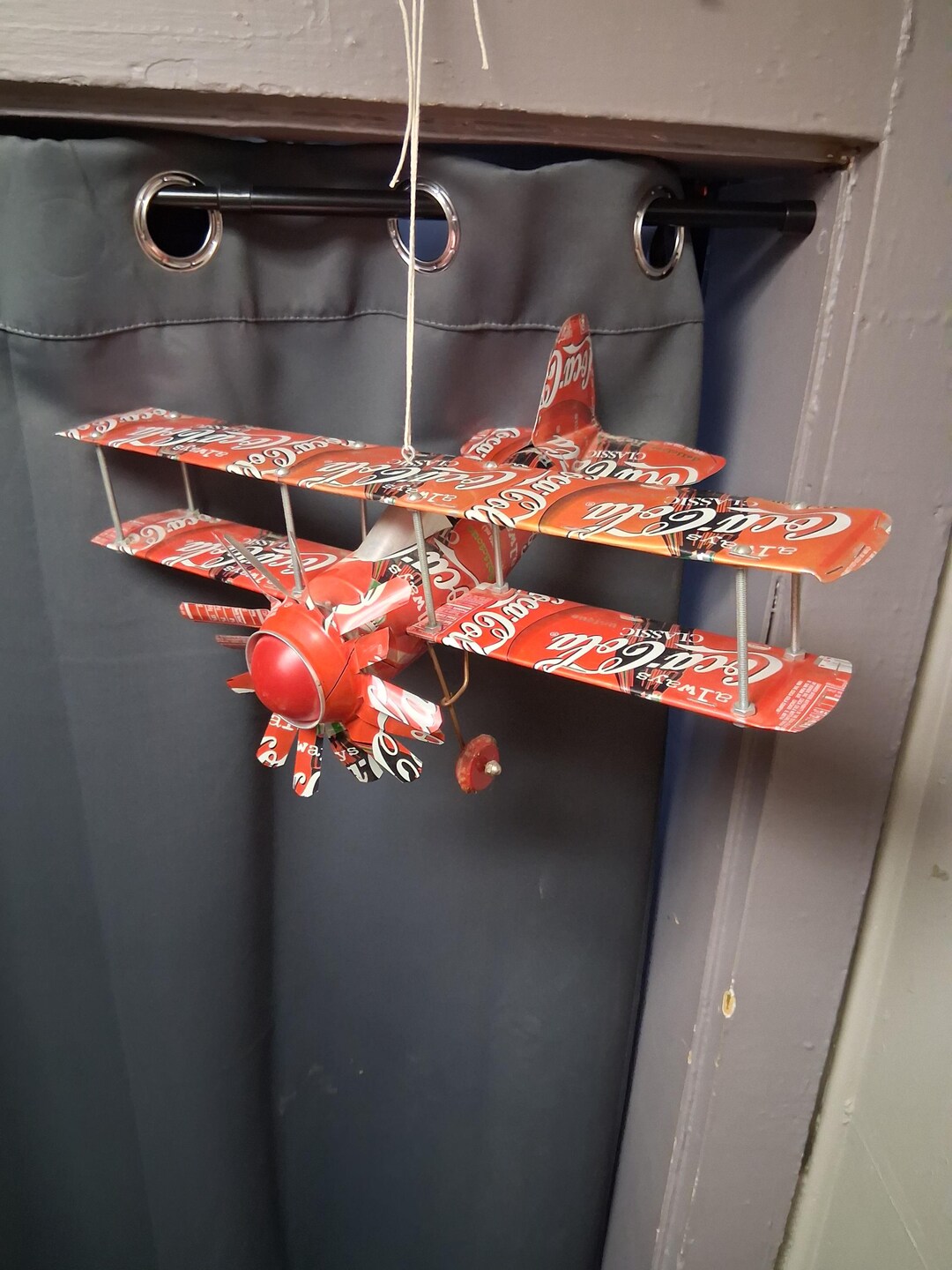 Handmade Coca-cola Can Biplane Sculpture – Upcycled Metal Art Airplane ...