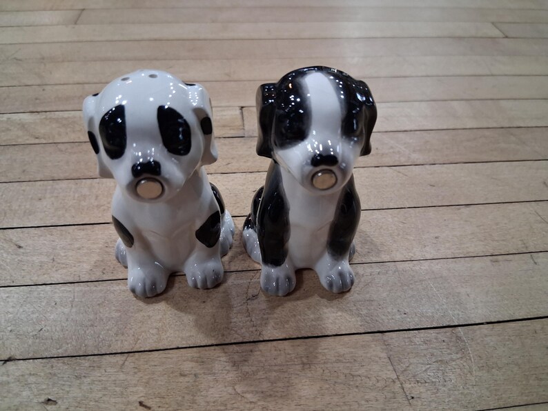 Ceramic Dog Salt and Pepper Shaker Set With Black and White Puppy ...