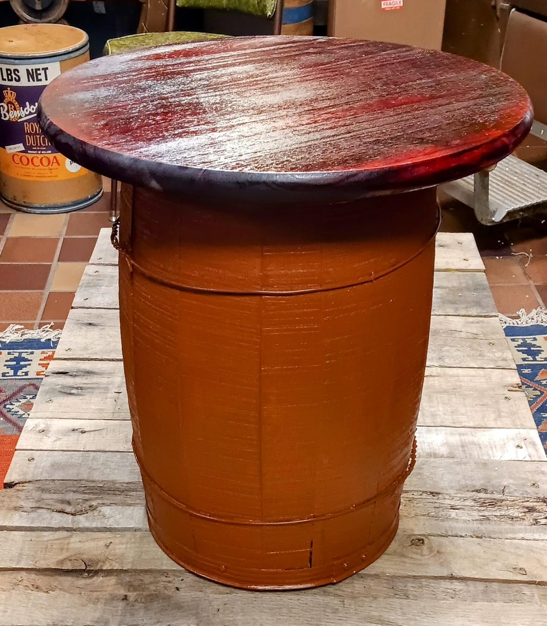 Custom Veteran Made Repurposed Light Brown Wooden Nail Keg Side Table ...