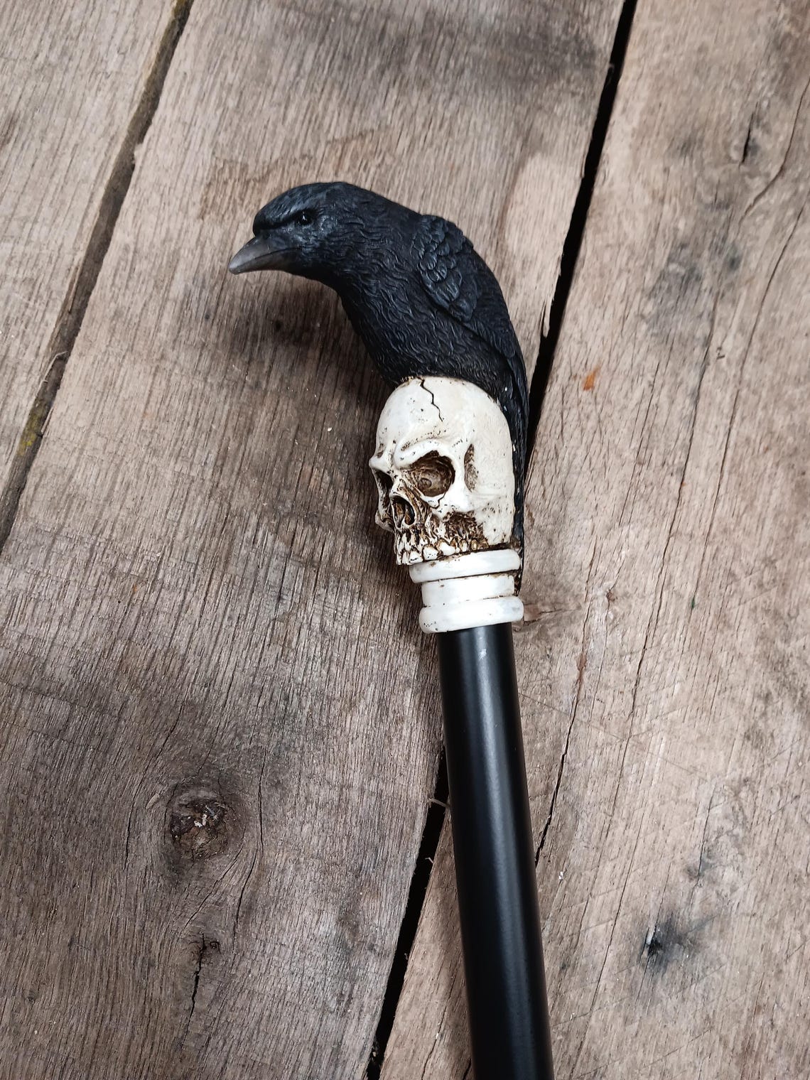 Raven & Skull Handle Walking Cane, Gothic Resin Costume Prop - Etsy