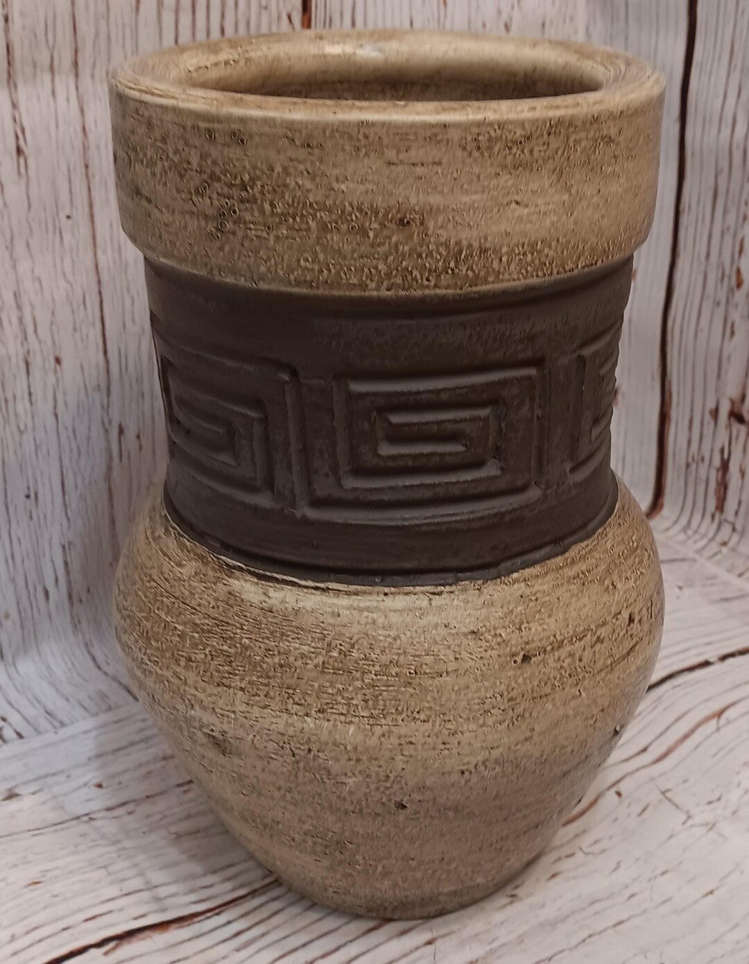 Vintage Egyptian Style Labyrinth Design Tan and Brown Pottery Vase - Etsy