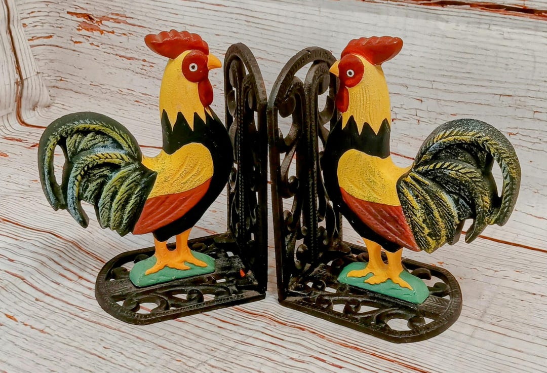 Vintage Pair of Barnyard Chicken Rooster Cast Iron Bookends - Etsy